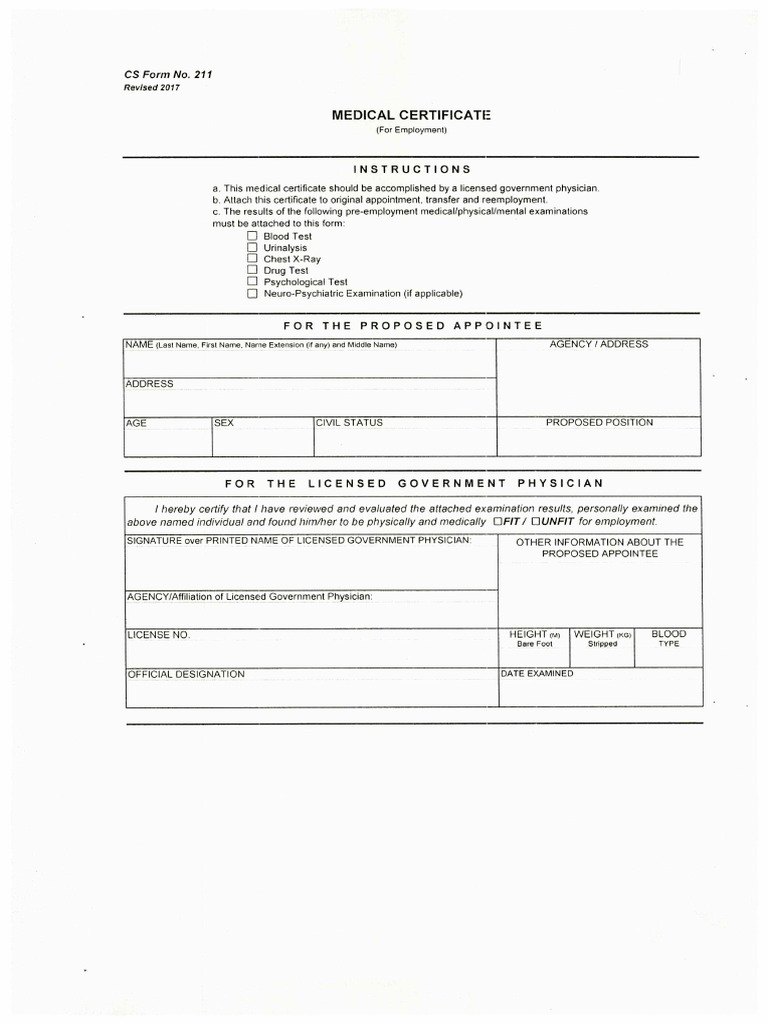 Medical Certificate - For Newly Hired | PDF