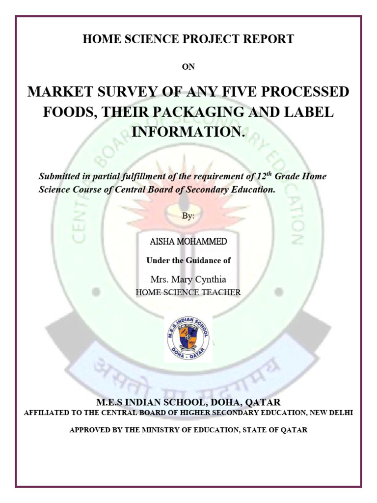 Homescience Class 12 Project CBSE | PDF | Convenience Food | Foods