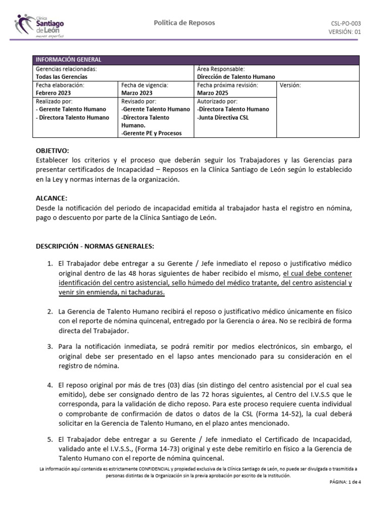 Política de Reposos en CSL | PDF