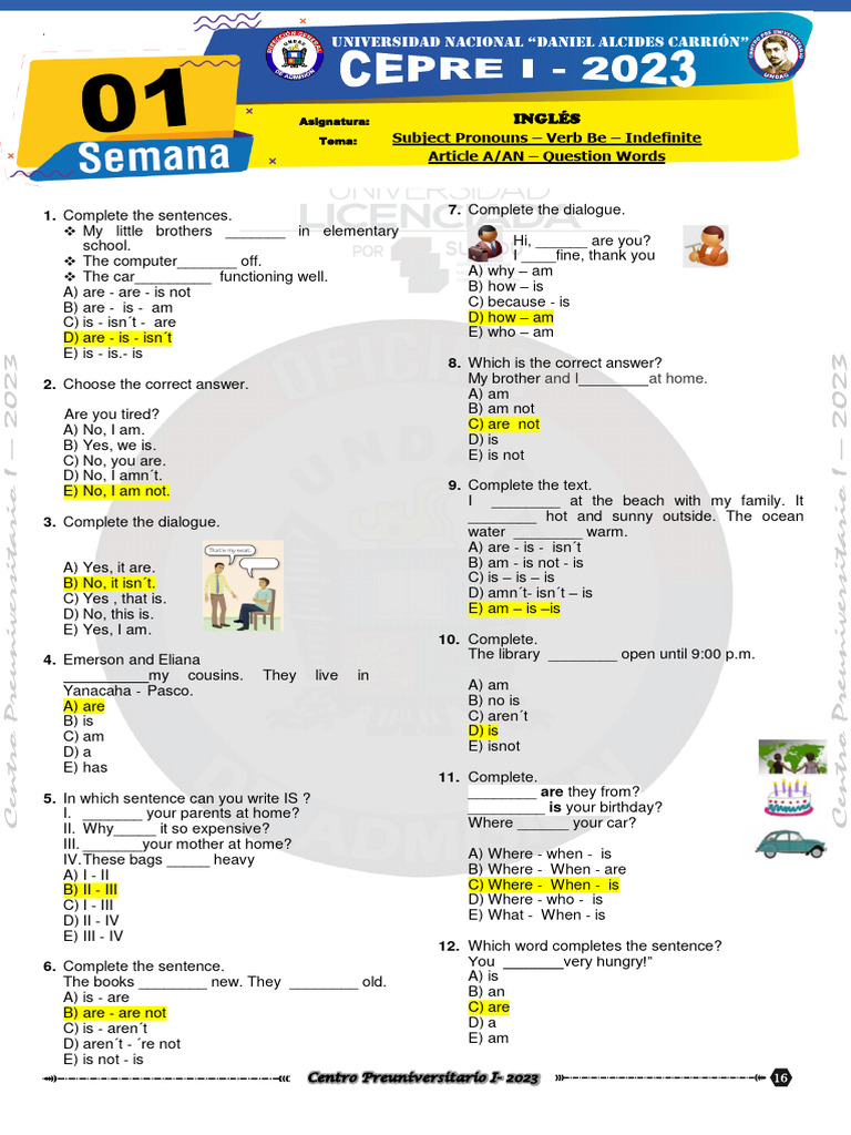 Cepre I 2023-Sem 1-Ingles-Solucionario | PDF | Linguistics | Language Mechanics
