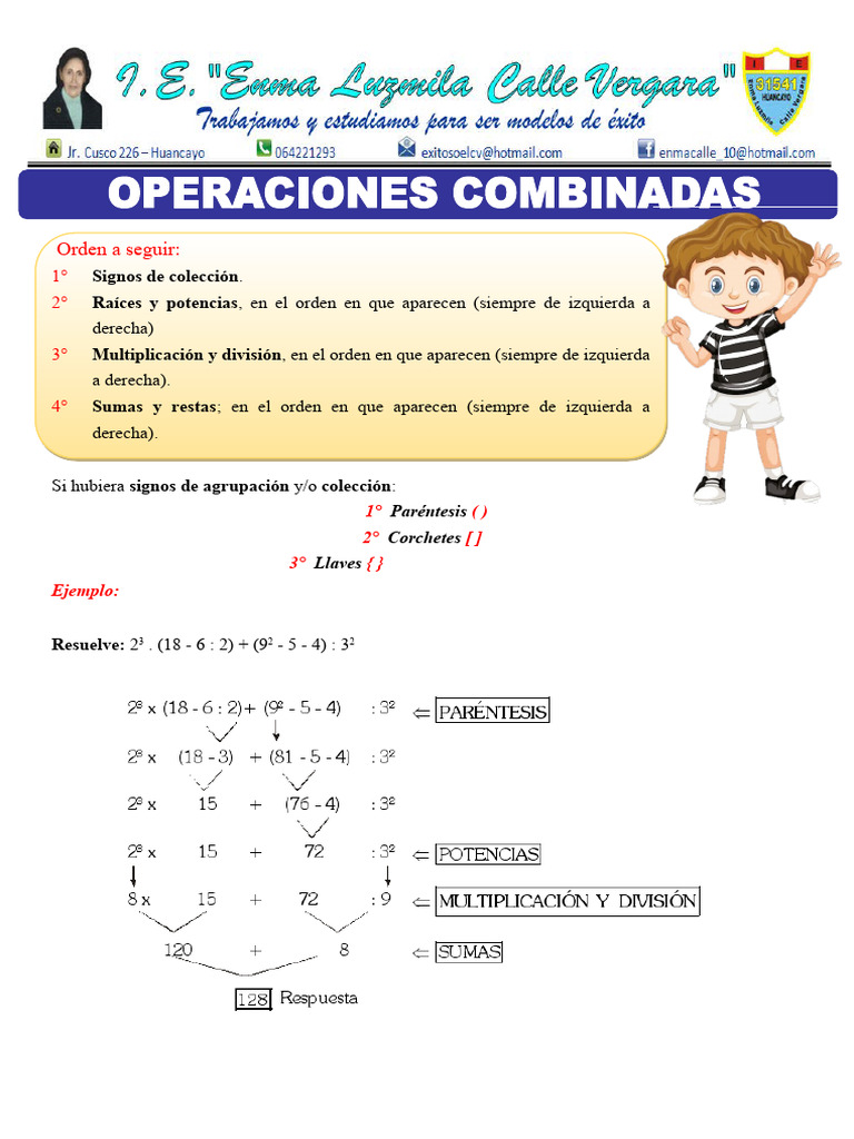 Operaciones Combinadas Con Numeros Naturales para Sexto de Primaria | PDF | Matemáticas ...