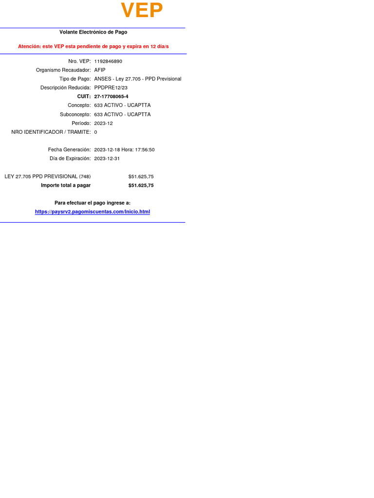 2 3 4 5 6 AFIP VEP (Dic. 2005, Enero, Febrero, Marzo y Abril 2006) | PDF