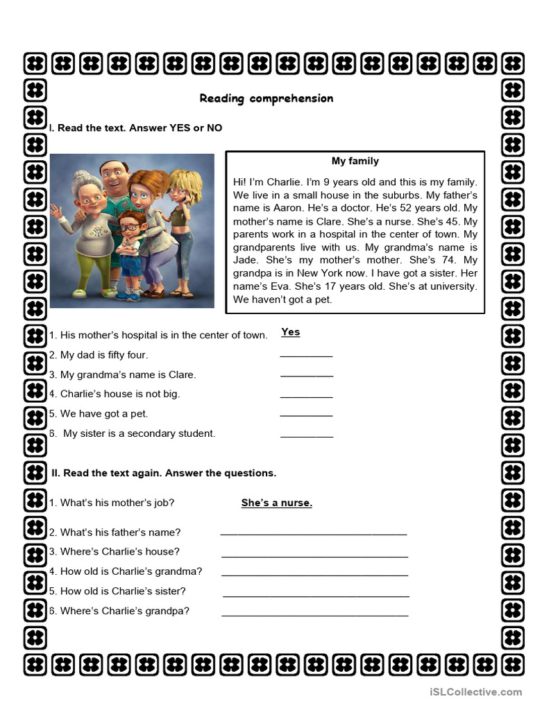 Family Reading Comprehension Exercise | PDF