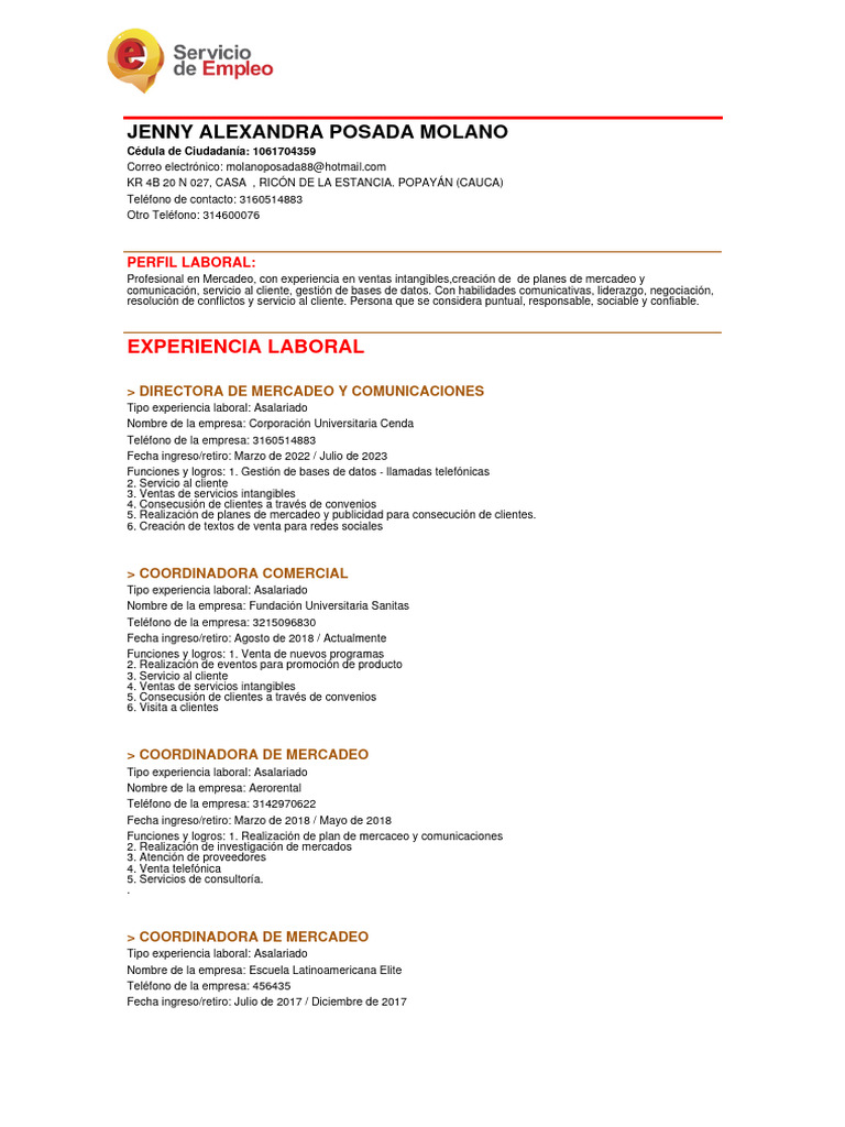 Perfil Profesional de Alexandra Molano | PDF | Negocios
