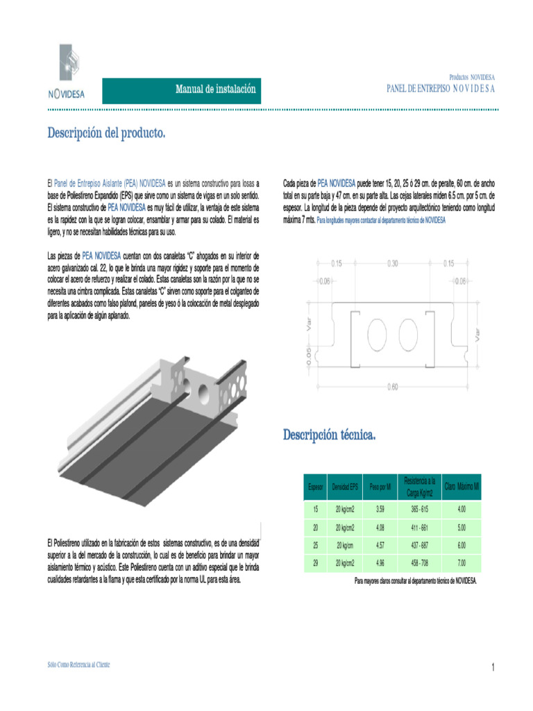 Panel de Entrepiso NOVIDESA: Instalación y Uso | PDF | Hormigón | Acero