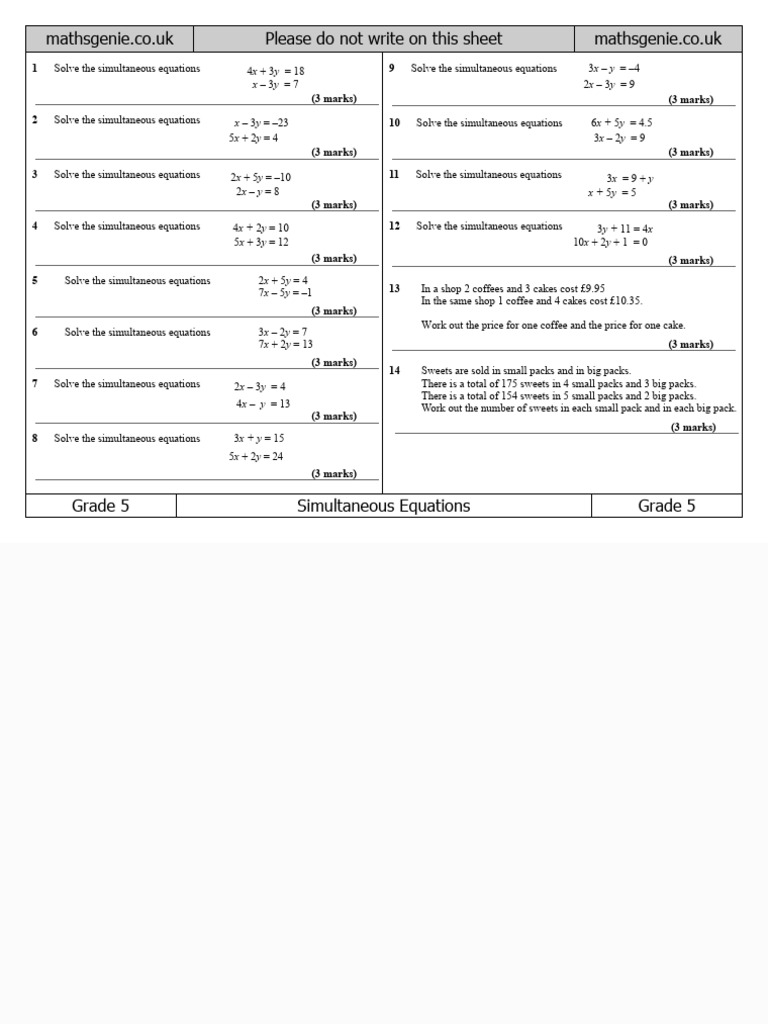 5 Simultaneous Equations Ws - 231221 - 203208 | PDF | Foods | Cuisine