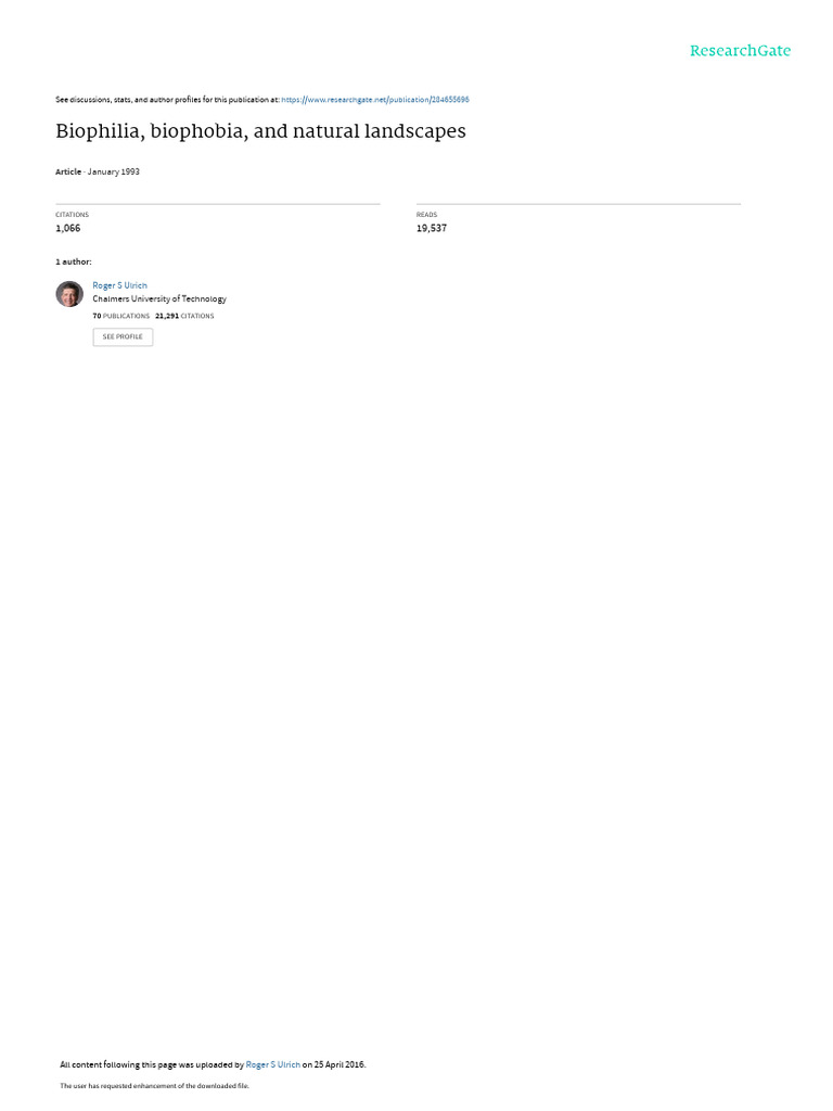 Ulrich 1993.biophilia Biophobia Naturallandscapes | PDF | Social Science