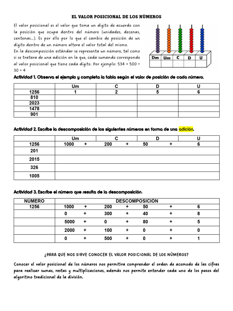 Valor Posicional de los Números | PDF