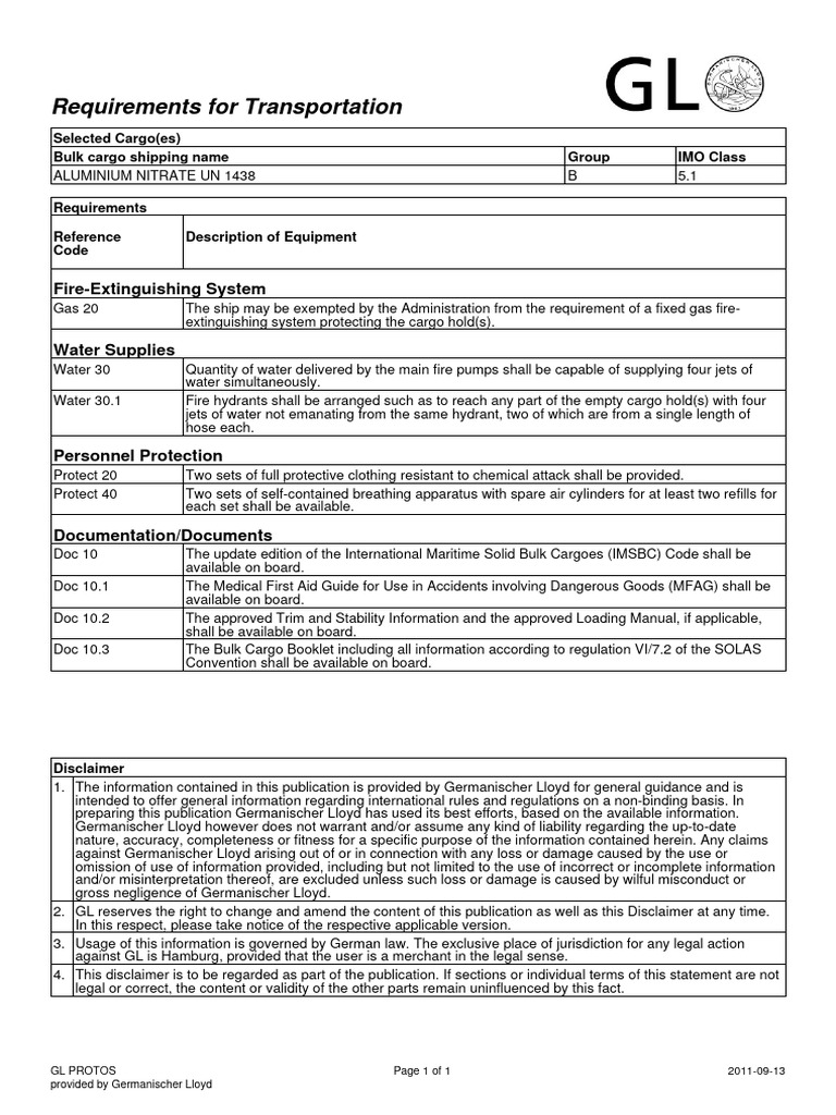 Aluminium Nitrate Un 1438 | PDF | Disclaimer | Cargo
