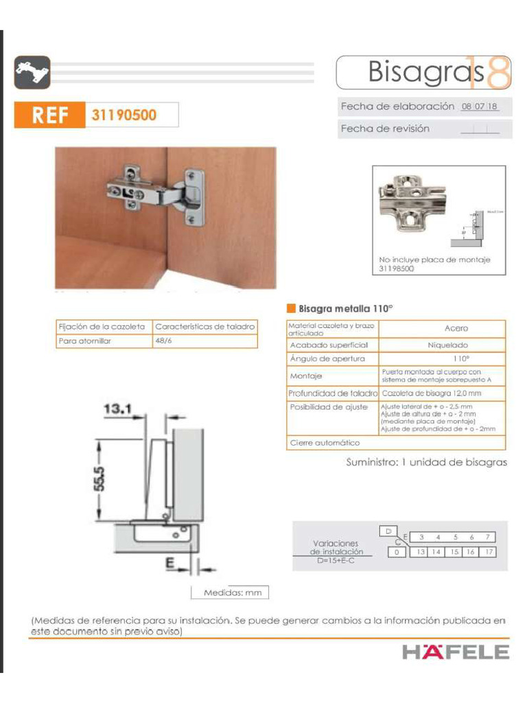 Ficha Tecnica Bisagra | PDF