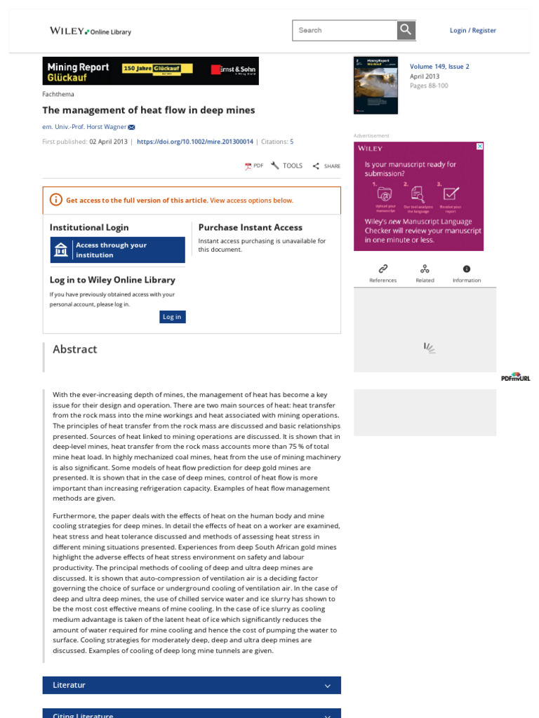 The Management of Heat Flow in Deep Mines | PDF | Mining | Heat