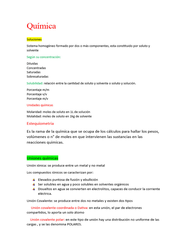 Resumen quimica 3 trimestre | PDF | Gases | Solubilidad