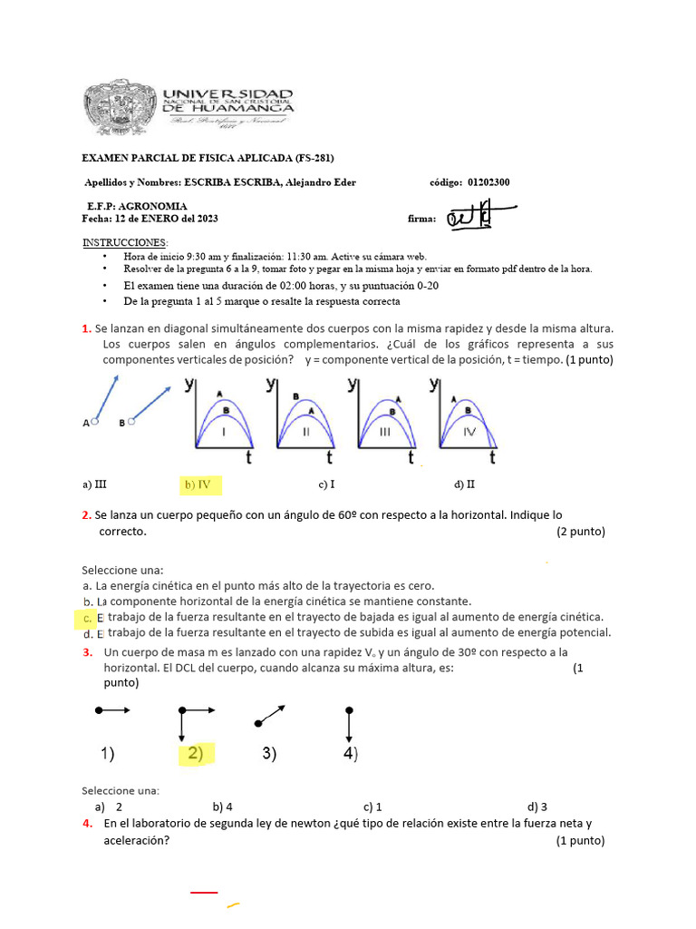 Examen Parcial Física | PDF | Vector Euclidiano | Velocidad