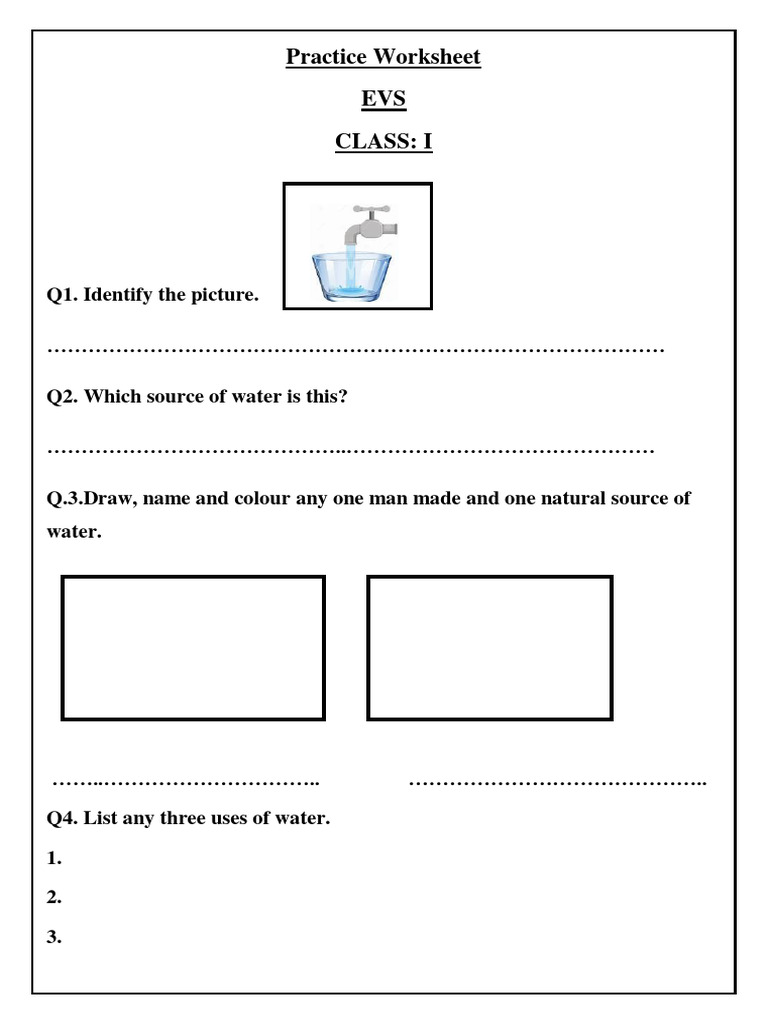EVS WATER Practice Worksheet PDF | PDF