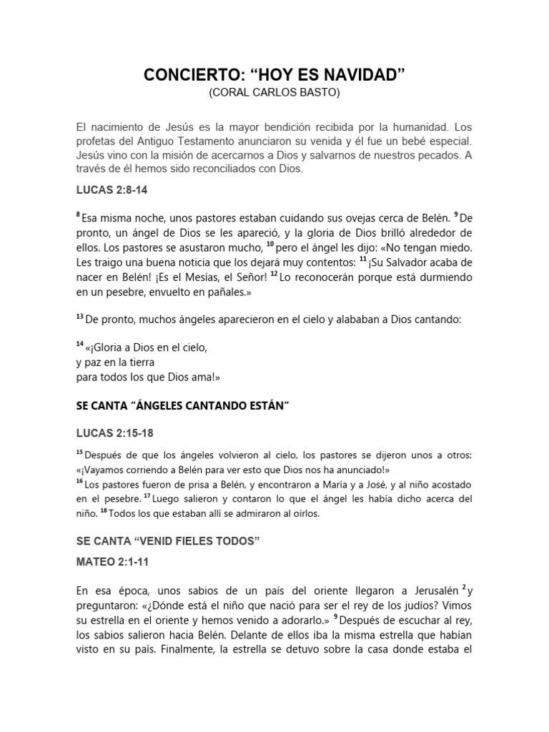 Libreto Hoy Es Navidad Coral Carlos Basto 2023 | PDF | Jesús | María ...