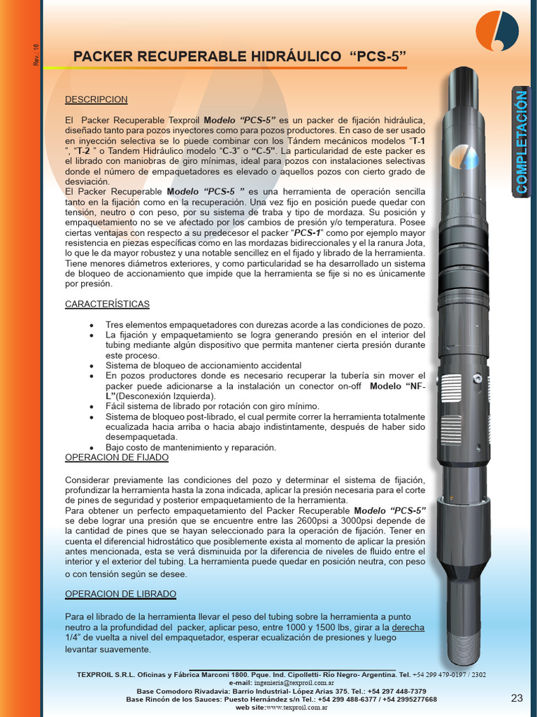 Manual PACKER PCS-5 Texproil-Completion | PDF | Technology & Engineering