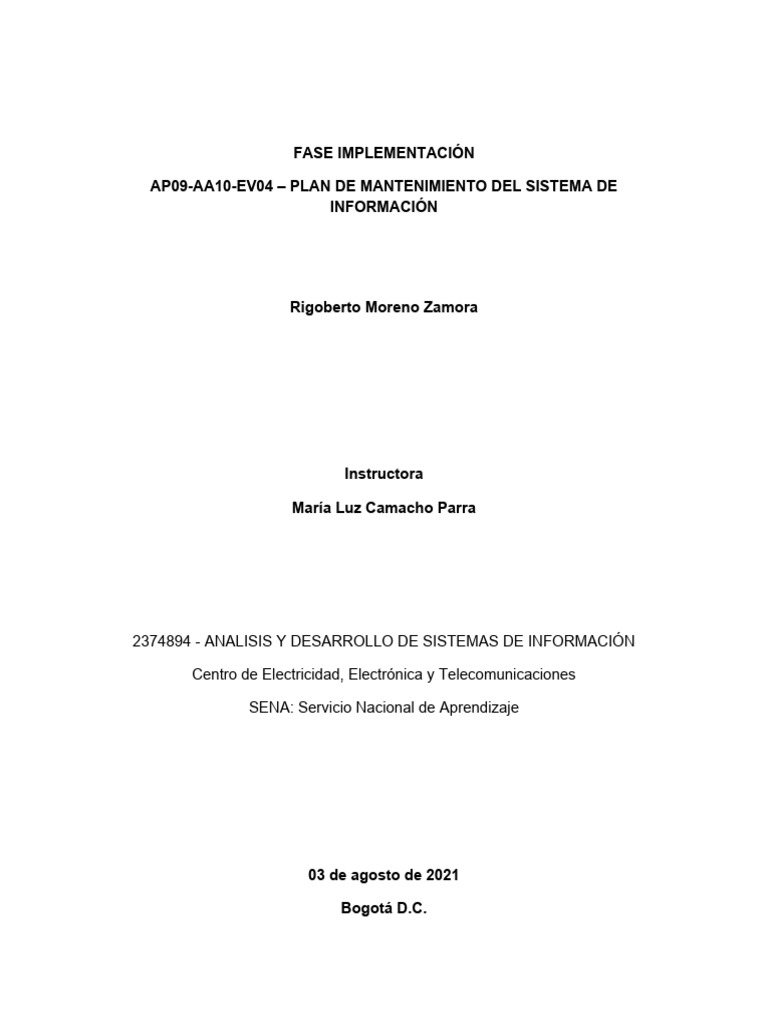 Plan de Mantenimiento Del Sistema de Información | PDF | Software ...