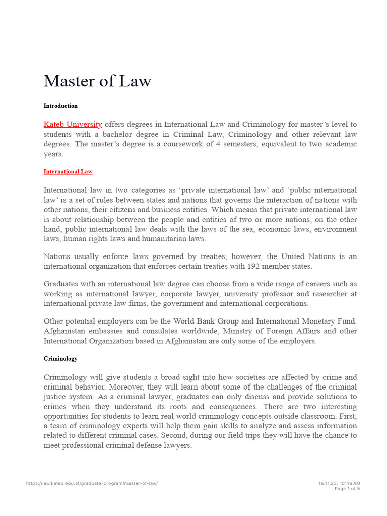 Master of Law Program at Kateb University | PDF | Criminology | Crimes