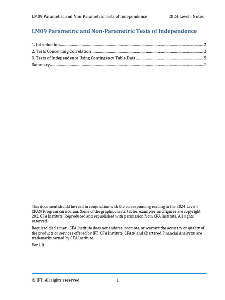 LM09 Parametric and Non-Parametric Tests of Independence IFT Notes ...