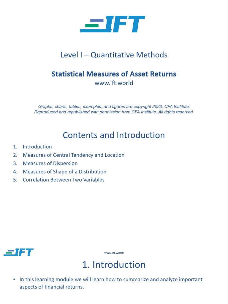 LM03 Statistical Measures of Asset Returns | PDF | Quantile | Mode (Statistics)