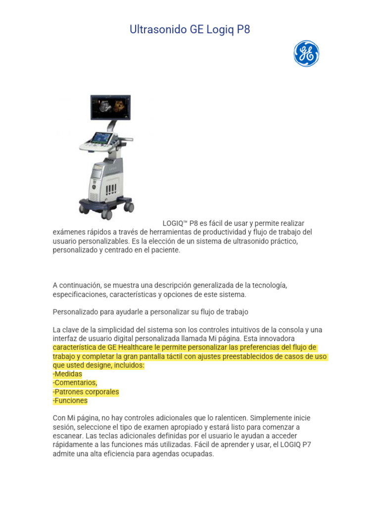 Logiq p8 Brochure | PDF | Ultrasonido | Monitor de computadora