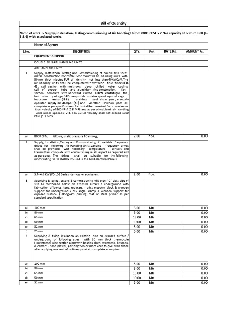 Bill of Quantity | PDF | Duct (Flow) | Building Technology