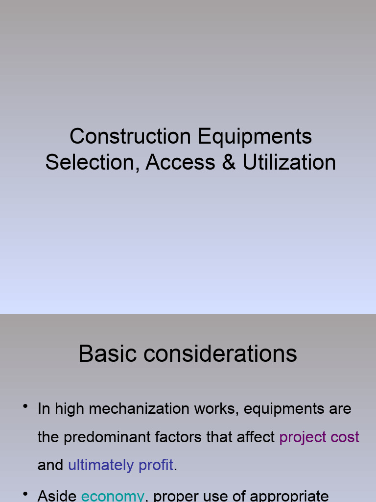 Construction Equipment Selection Guide | PDF