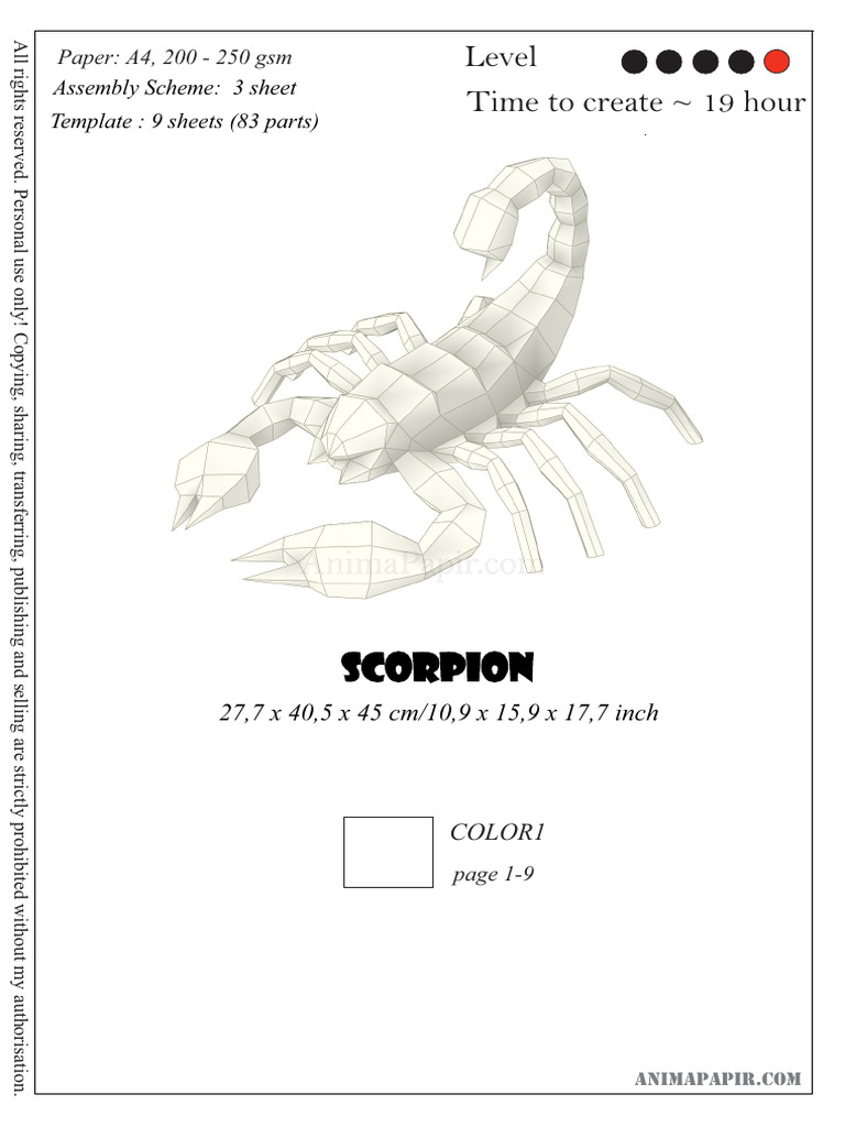 Scorpion Paper Model Instructions | PDF | Graphic Design | Stationery
