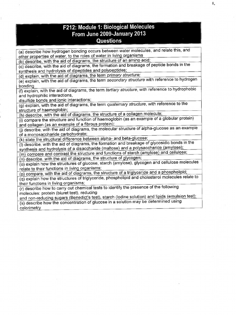 Exam Booklet - Biological Molecules | PDF