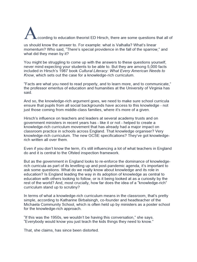 Knowledge-Rich Curriculum Debate | PDF | Curriculum | Pedagogy