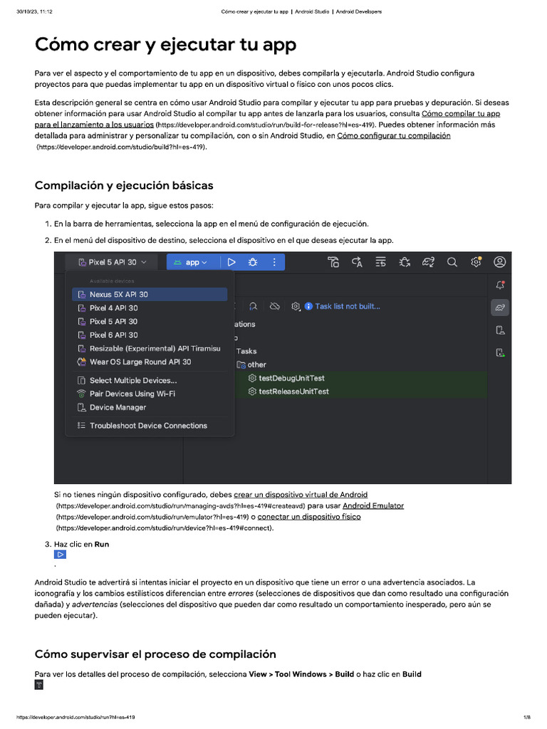 Cómo Crear y Ejecutar Tu App - Android Studio - Android Developers | PDF