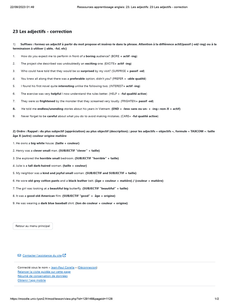 23 Les Adjectifs - Correction | PDF | Language Arts & Discipline