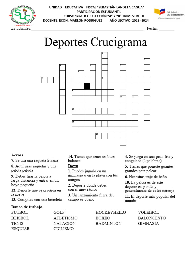 Crucigrama Deportes | PDF