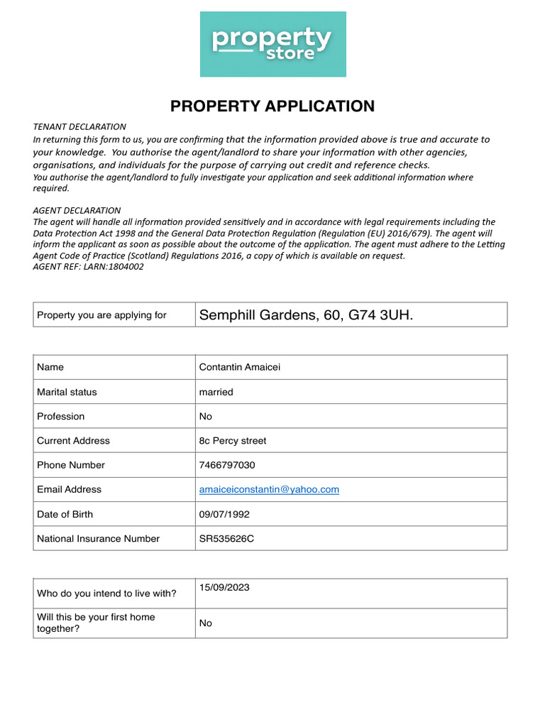 Property Application Form | PDF