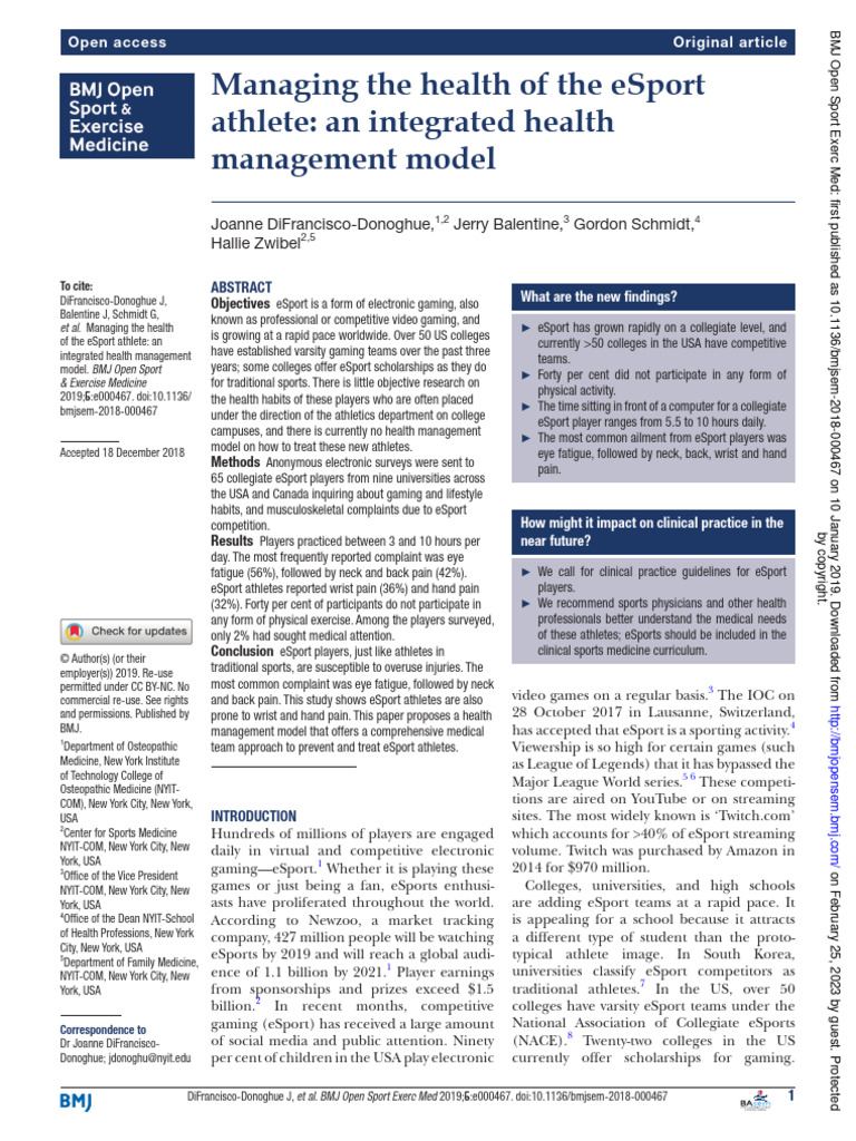 Managing The Health of The ESport Athlete - An Integrated Health ...