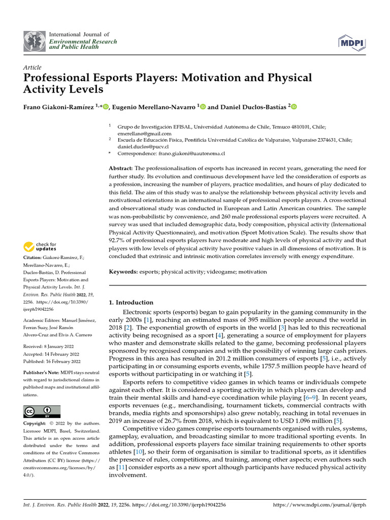 Professional Esports Players - Motivation and Physical Activity Levels ...