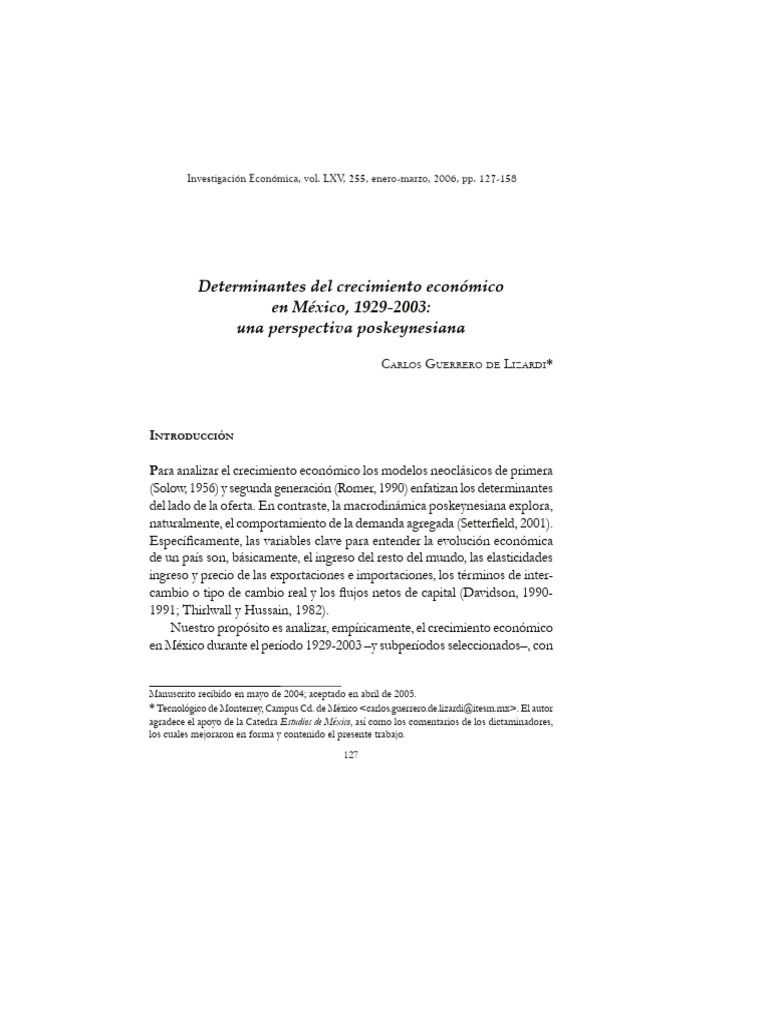 Determinantes Del Crecimiento Economico en Mexico 1929 - 2003 - Lizardi ... Determinantes Del Crecimiento Economico en Mexico 1929 - 2003 - Lizardi ...