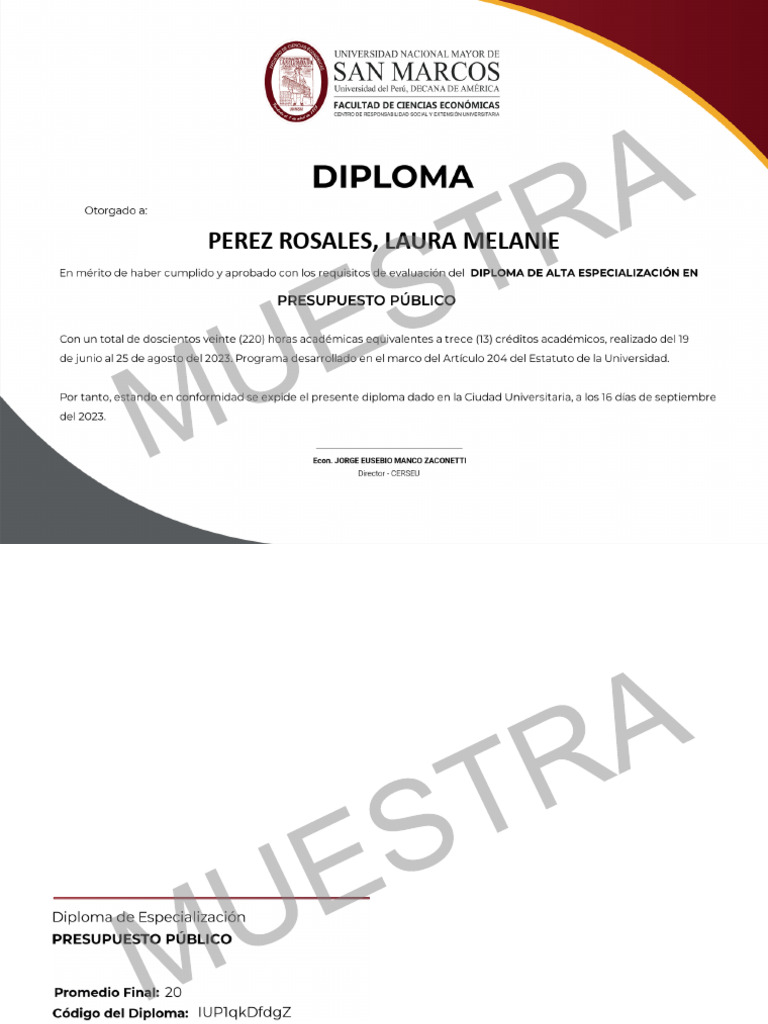 Muestra Diploma Fce Cerseu Unmsm | PDF