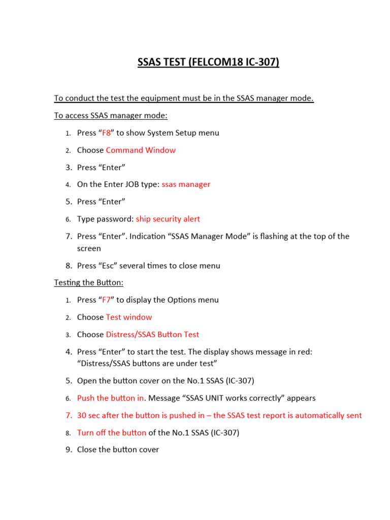 SSAS TEST Instruction | PDF