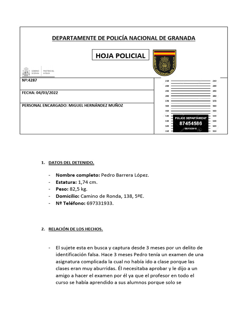 Hoja Policial Pedro Barrera | PDF