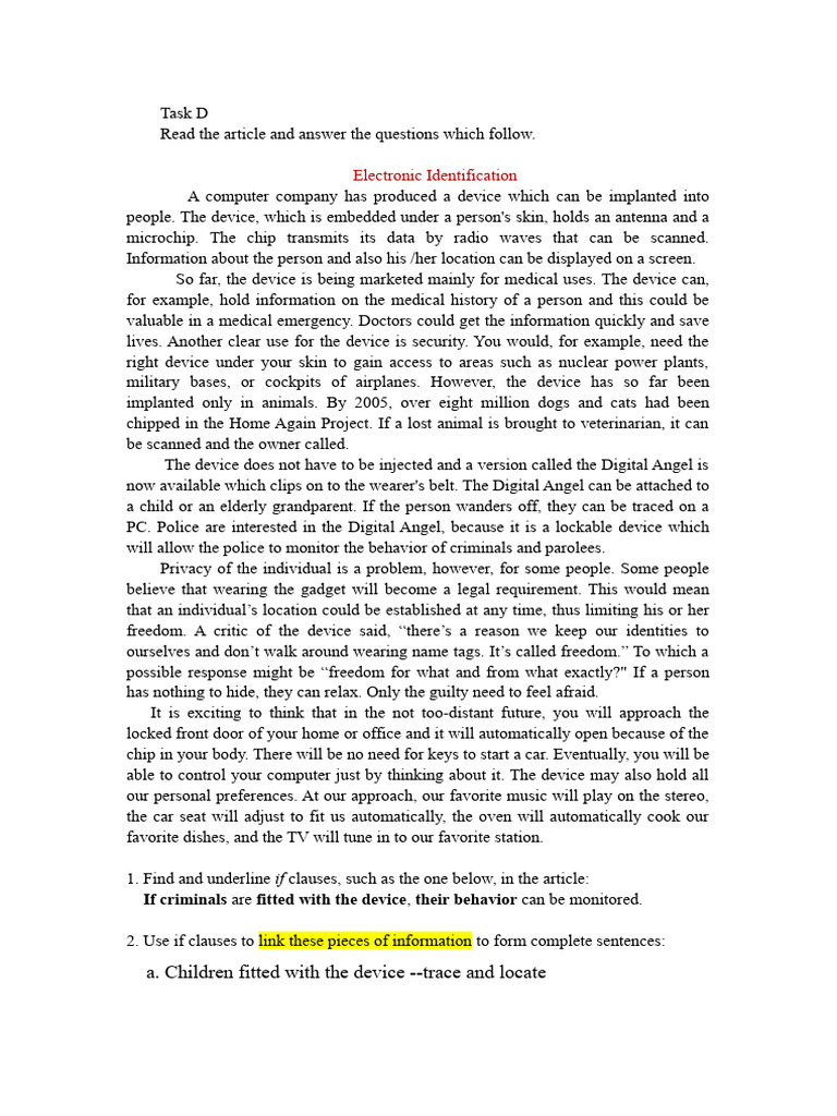 U7 Task D For Ss | PDF