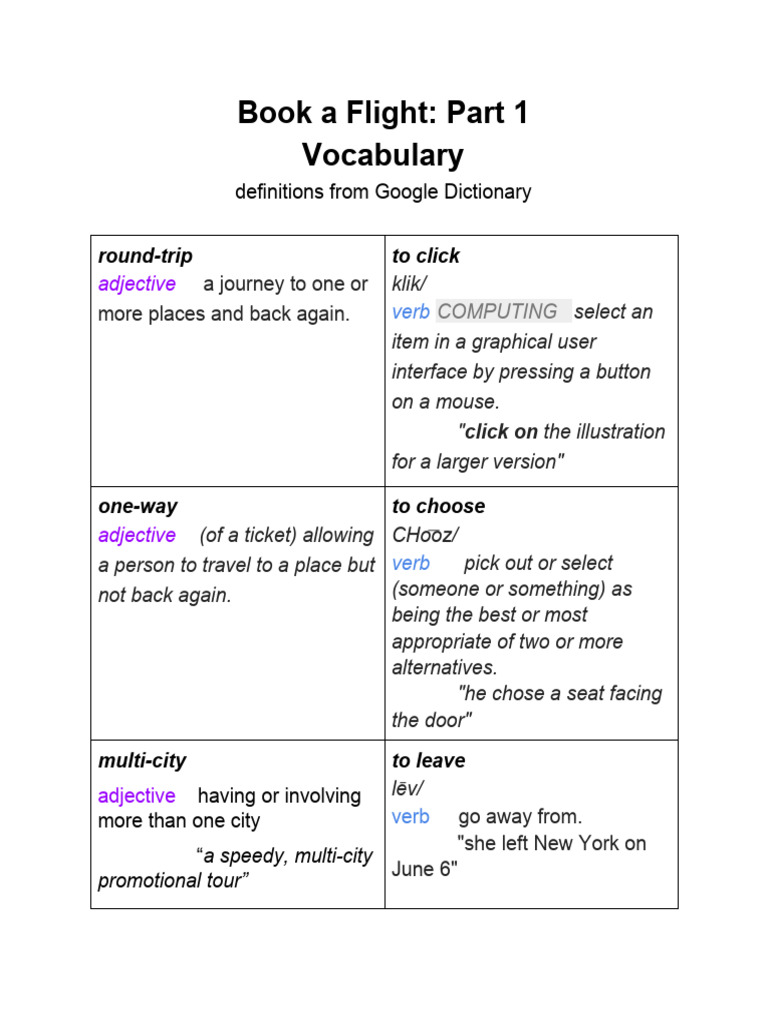 Vocab Booka Flight Part 1 | PDF | Linguistic Morphology | Linguistics