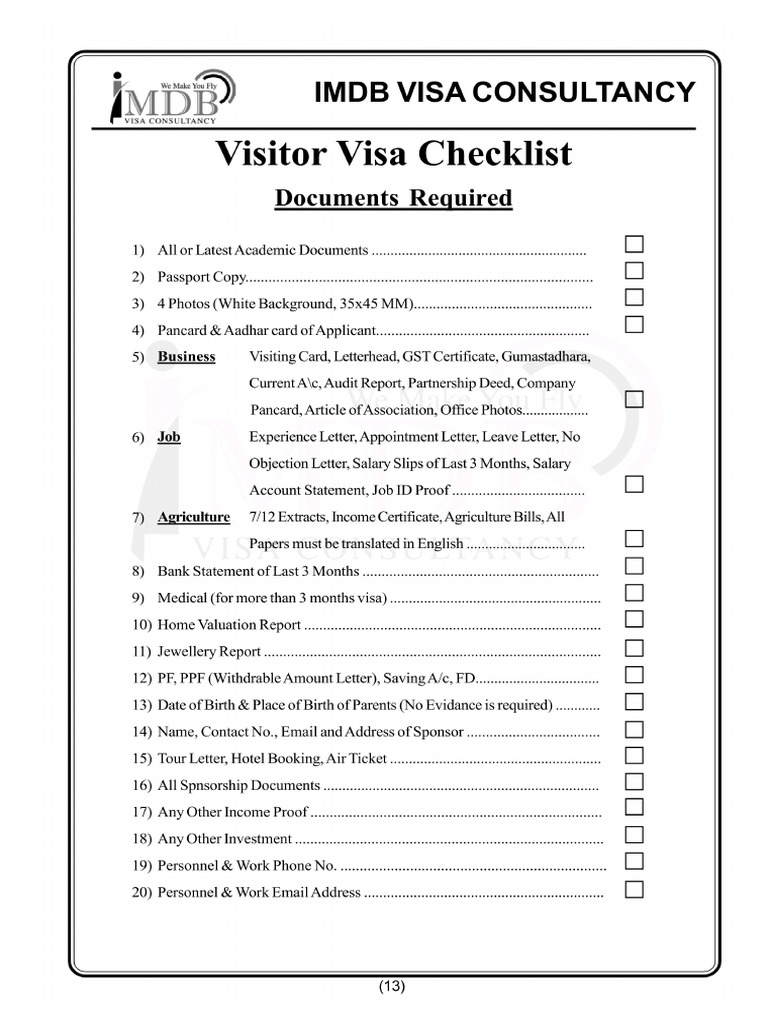 Visitor Visa Checklist | PDF