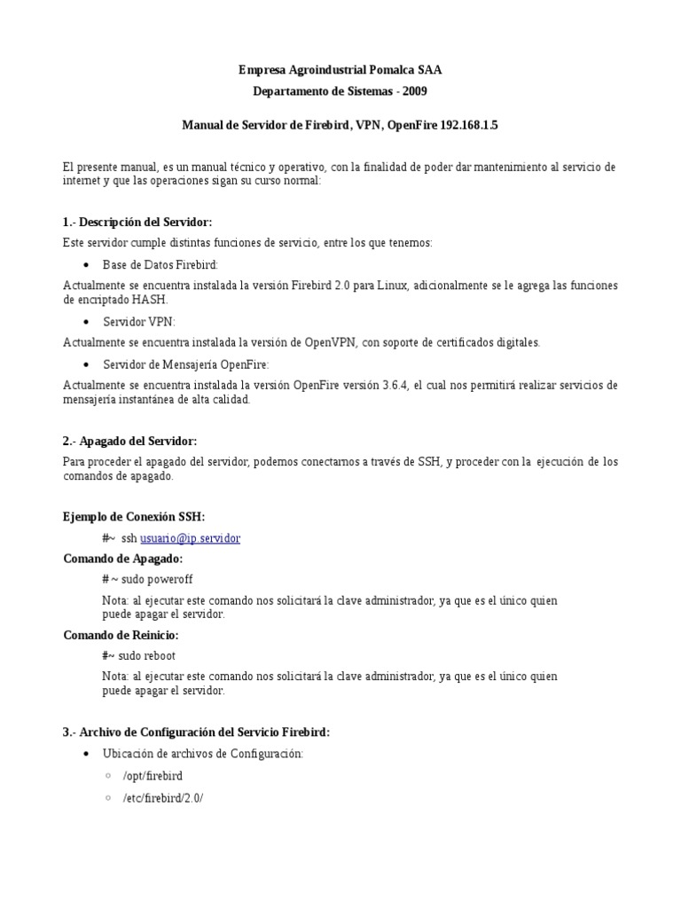 Manual Servidor Firebird VPN OpenFire | PDF | Servidor (Computación) | Red privada virtual