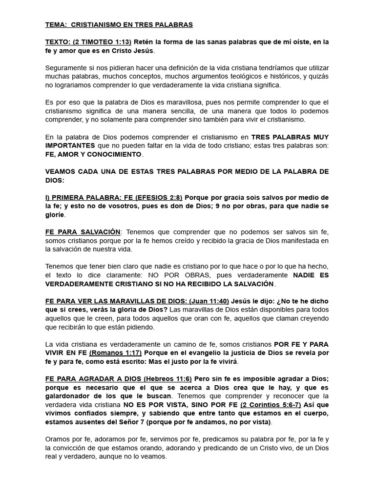 Cristianismo en Tres Palabras | PDF | Fe | Amor