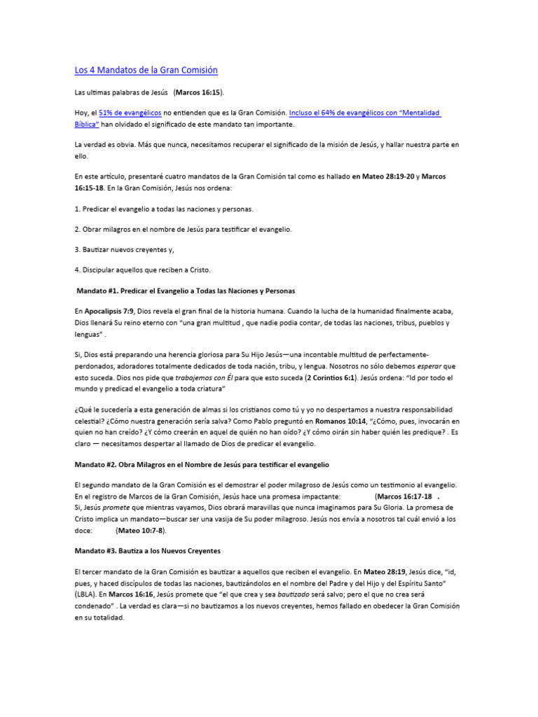 Los 4 Mandatos de La Gran Comisión | PDF | Gran comisión | Jesús