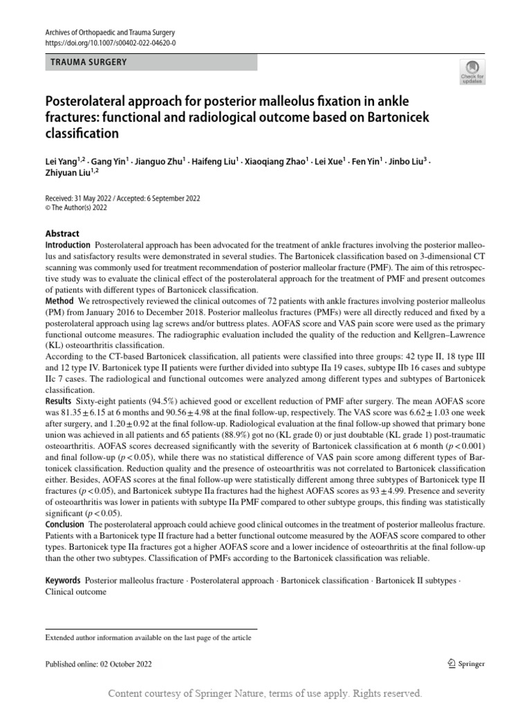 Posterolateral Approach For Posterior Malleolus Fi | PDF | Ankle ...