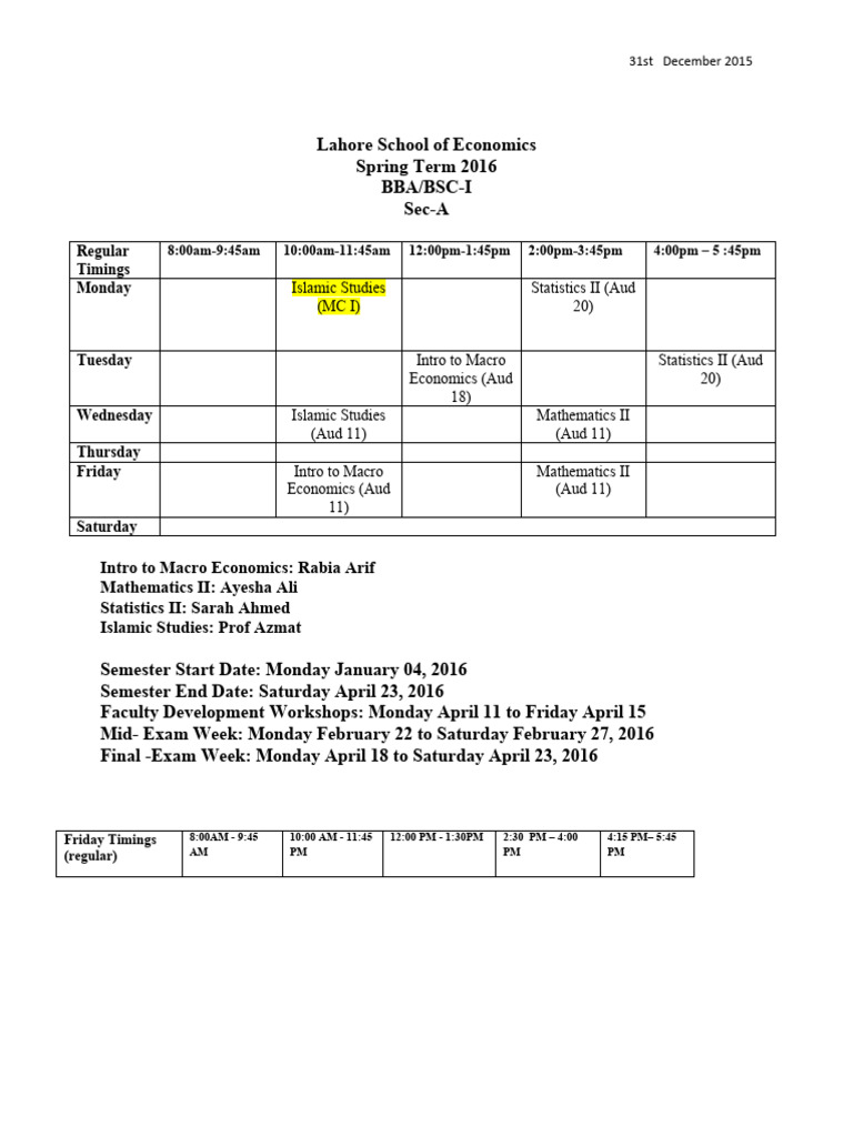 uPDATED TIMETABLE | PDF | Academic Term | Science