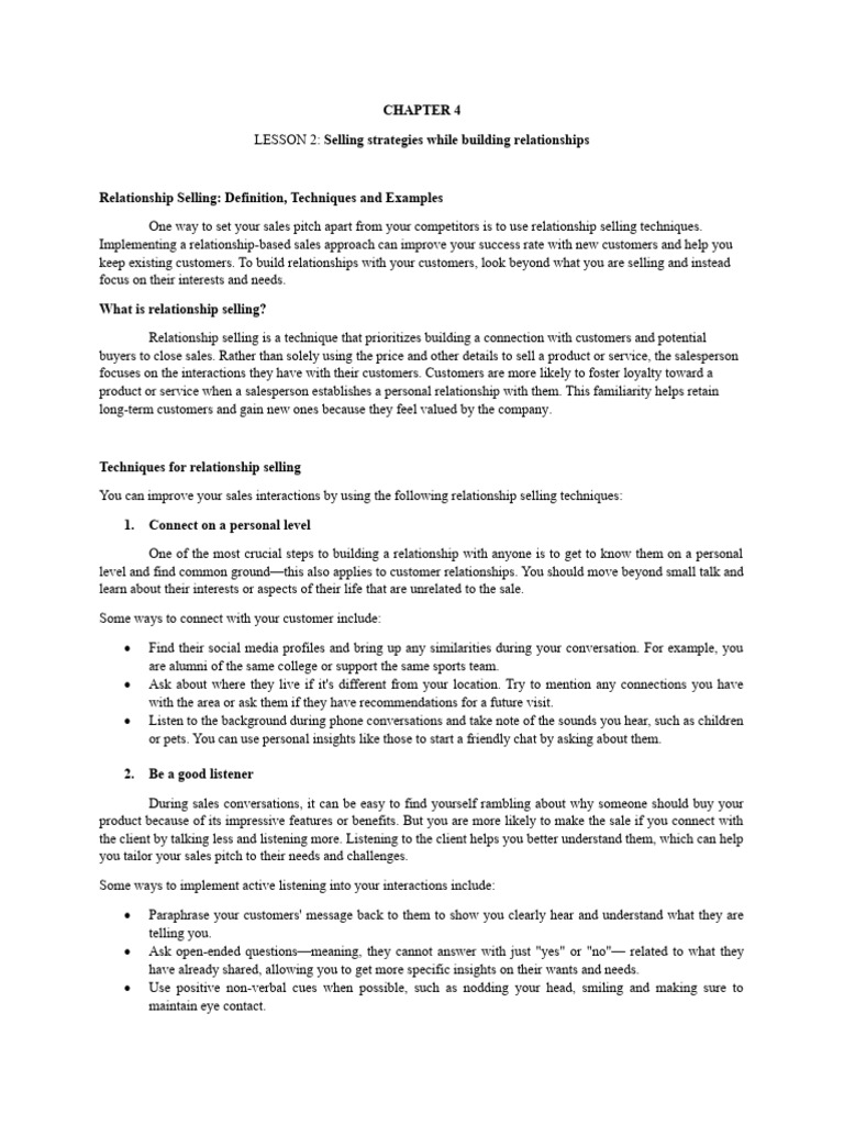 Relationship Selling Techniques | PDF | Business | Self-Improvement