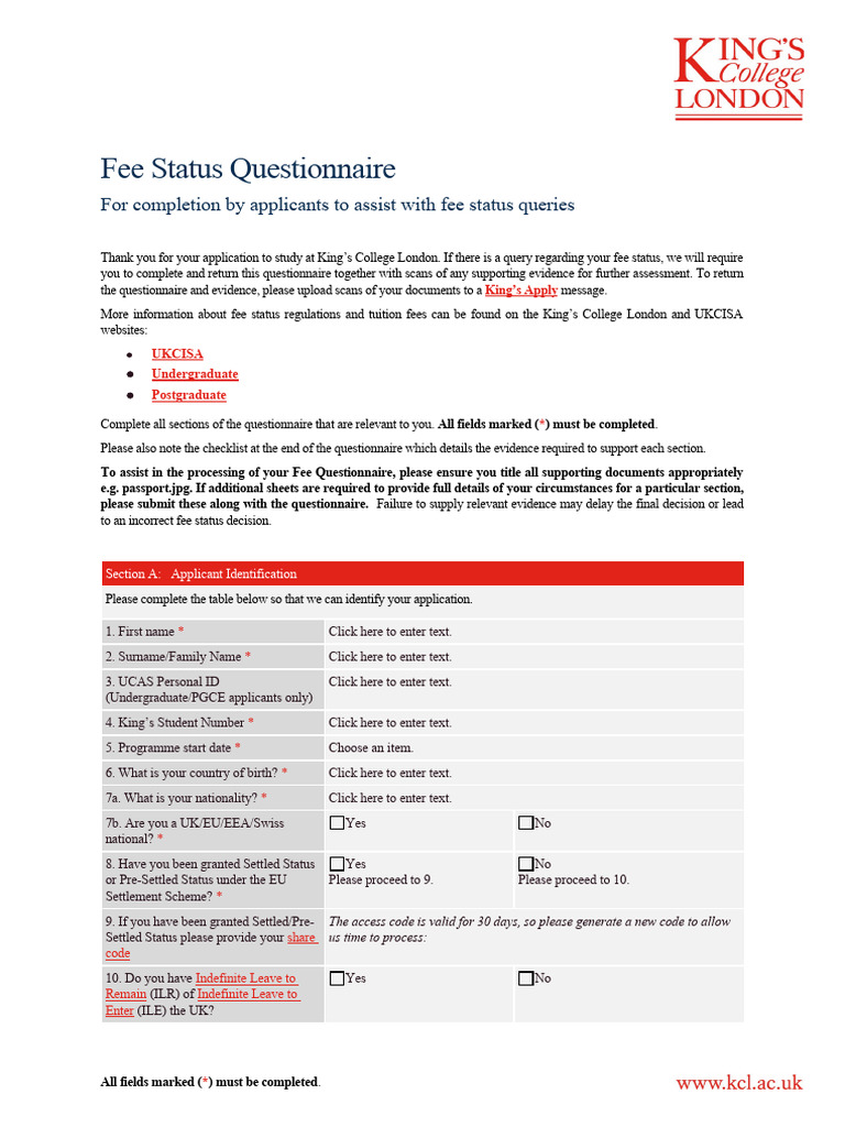Fee Status Questionnaire For Applicants 2 | PDF | Travel Visa | Justice